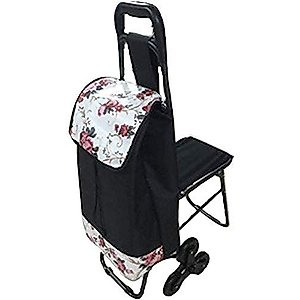 Shopping Trolley on Wheels Multi Function Shopping Cart Trolley On Wheels with Seat Fold Down Seat Lightweight Stair Climbing Cart with Removable Waterproof Oxford Cloth Bag Storage Hand Trucks,Sho