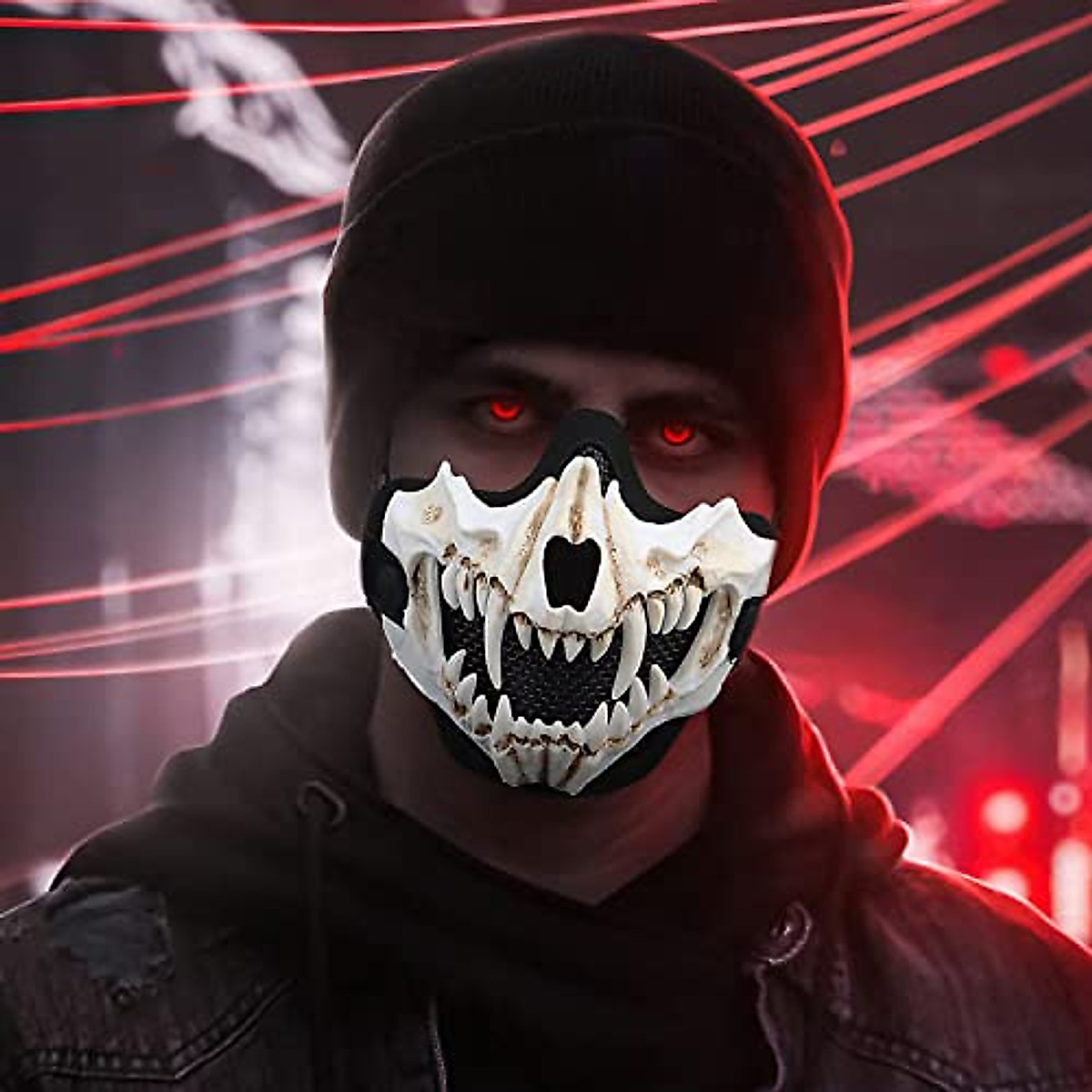 Yzpacc Airsoft Half Face Skull Masks Tactical Face Protection Mesh Mask for Halloween Cosplay Paintball CS Hunting (bk-02)