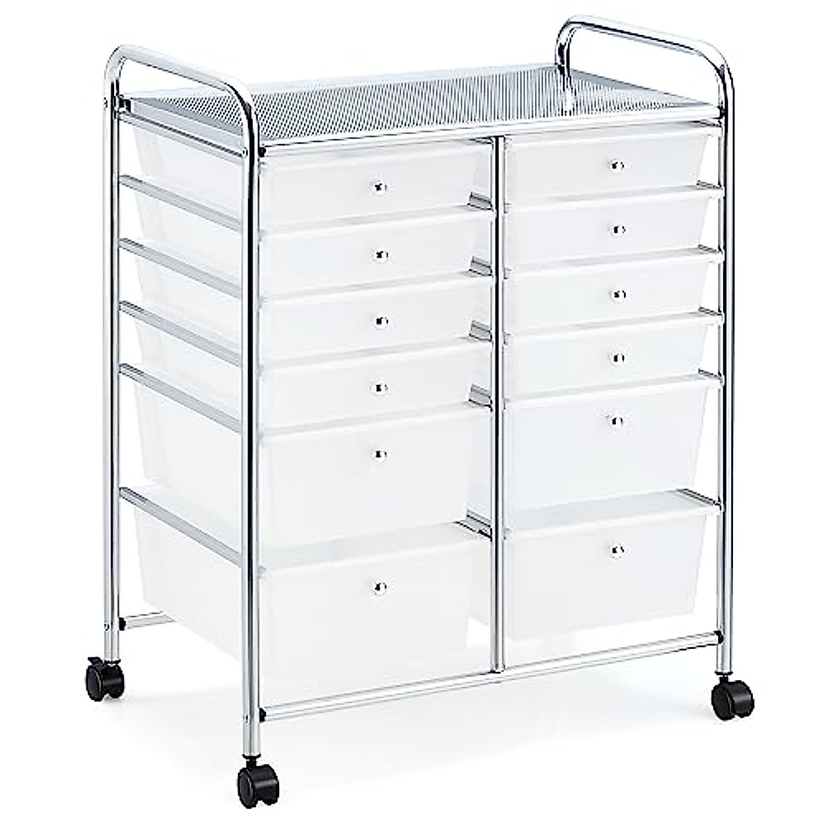 Sapodilla Rolling Storage Cart and Organizer with 12 Plastic Drawers-4 Lockable Casters for School Office Home Beauty Salon(White)