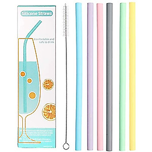 Silicone Straws Reusable Drinking Straw Pack-of-6 Soft Beverage Water Drink Straw -for 30oz and 20oz Tumblers - Trim & Cuttable, Comes with Cleaning Brush-2Pack (2Boxes)