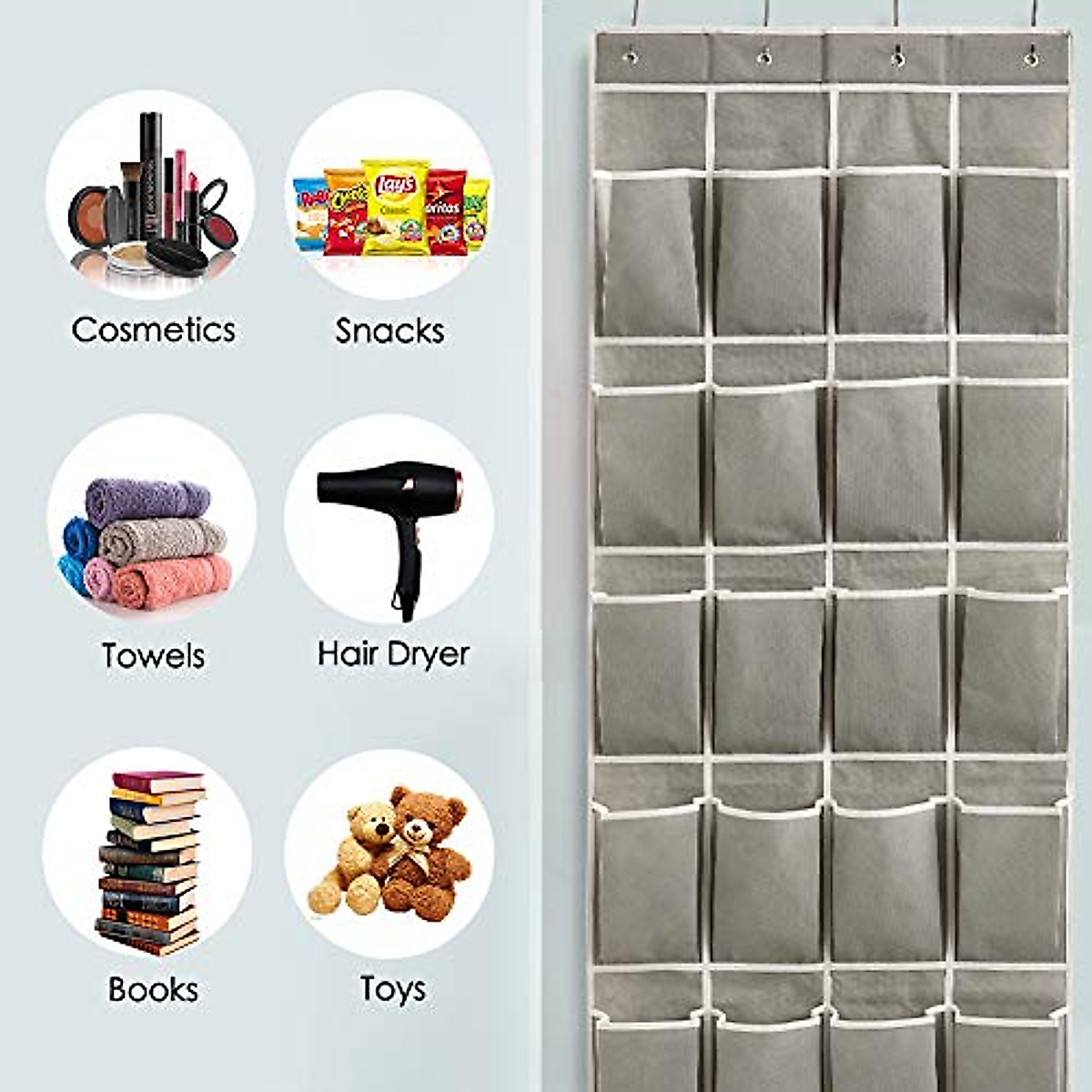 EZOWare 4 Pcs Small Foldable Storage Bins Baskets + 2 Pcs 24 Large Pockets Over The Door Hanging Organizer for Bathroom Toys Nursery Kids Toddlers Home