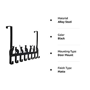 Wintek Over the Door Hook Hanger, Heavy Duty Organizer Rack for Towel, Hat,Hoodies,Coat , Cloth,Bag - 8 Hooks (Black)