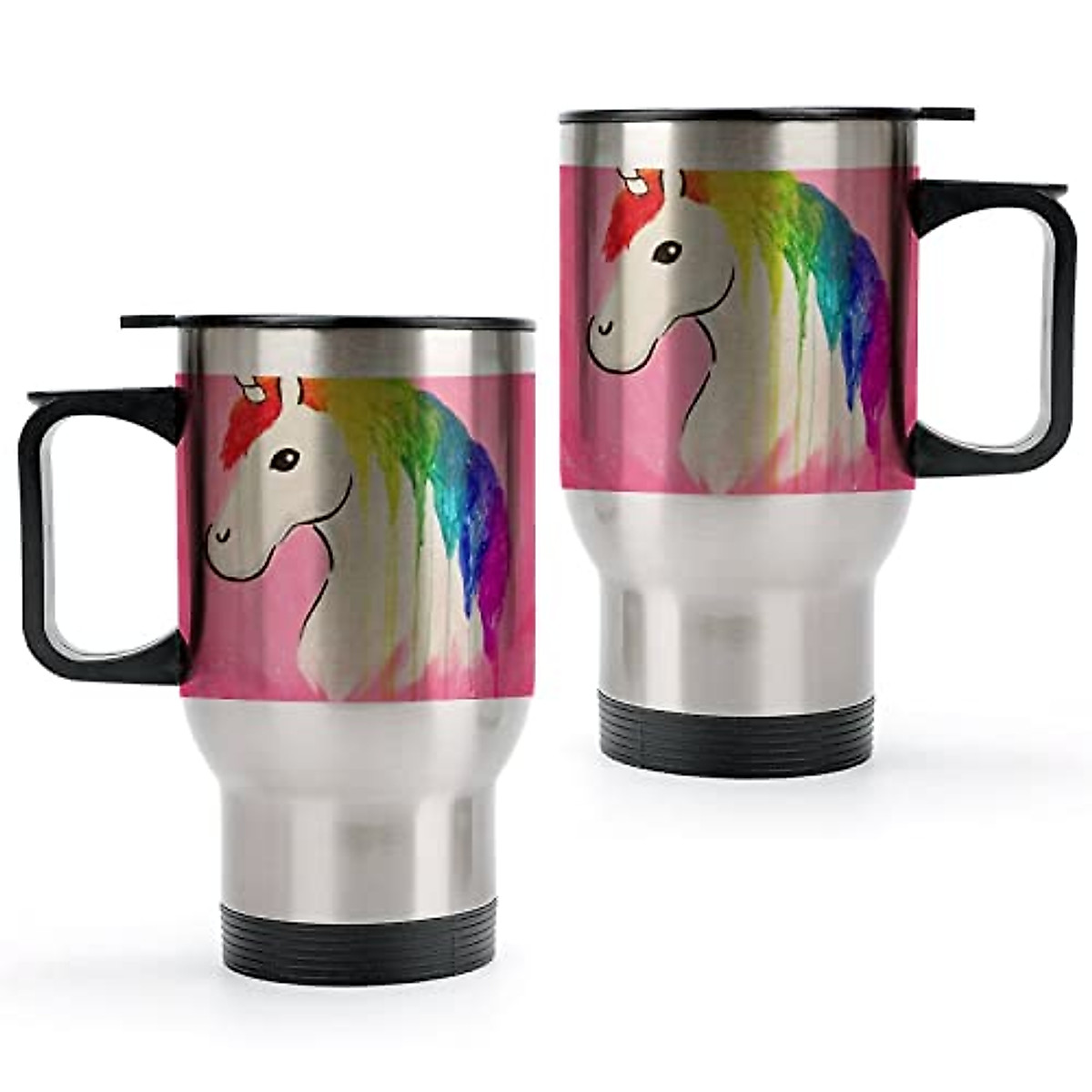 Rainbow Unicorn 14 Oz Travel Coffee Mug Stainless Steel Vacuum Insulated Cup with Lid