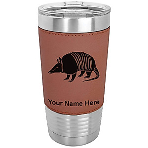 LaserGram 20oz Vacuum Insulated Tumbler Mug, Armadillo, Personalized Engraving Included (Faux Leather, Dark Brown)