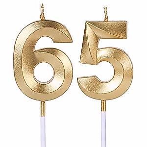 Gold 65th & 56th Birthday Candles for Cakes, Number 65 56 Glitter Candle Cake Topper for Party Anniversary Wedding Celebration Decoration