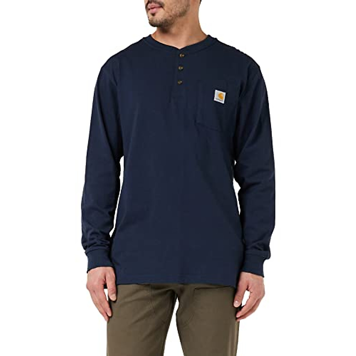 Carhartt Men's Loose Fit Heavyweight Long-Sleeve Pocket Henley T-Shirt, Navy, Small