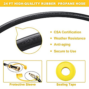 Patioer 24FT Quick Connect Propane Hose for RV to Grill with 1/4" Shut Off Valve, Low Pressure Propane Extension Hose with Elbow Adapter Fitting for 17" and 22" Blackstone Griddle