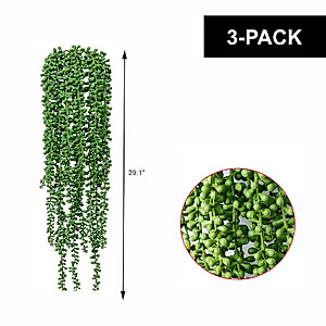 ROXXY GREEN DECOR Artificial String of Pearls Plant - 3 Pack Faux Fake Hanging Succulent Pearl Plants for Home, Kitchen, Office, Wedding, Garden or Craft Art Decor