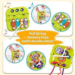 Innofans 5 in 1 Montessori Baby Toys for 3+ Year Old - Sensory Bins Toys, Travel Pull String Toy & Shape Sorter & Stacking Building Blocks & Suction Cup Spinner Toys, Birthday for Baby