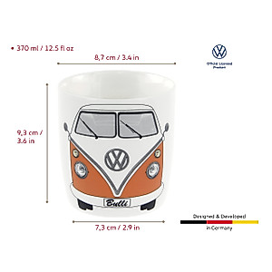 BRISA VW Collection - Volkswagen Large Ceramic Coffee-Tea-Cappuccino Mug Cup in T1 Bus Design (370 ml/12.5 fl oz/Bus Front) (Orange)