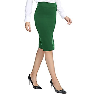 Urban CoCo Women's Elastic Waist Stretch Bodycon Midi Pencil Skirt (as1, Alpha, l, Regular, Regular, Emerald Green)