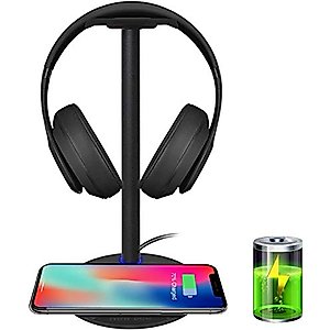 Headphone Stand Gaming Headset Stand with Wireless Charging Sturdy 2-in-1 Headset Holder & Wireless Charger for iPhone 8/8 Plus/X Samsung S8/S8 PlusS7/S7 Edge/S6/S6 Edge
