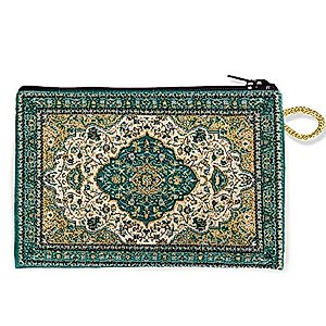 Green with Gold Tapestry Carpet Design Pouch Purse Keepsake Holder 5 1/2 Inch