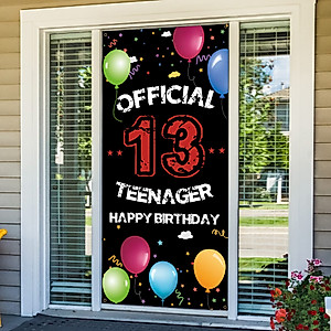 HTDZZI Official Teenager 13th Birthday Door Backdrop Banner, Happy 13th Birthday Decorations for Boys Girls, Black White 13 Year Old Birthday Party Yard Sign Photo Props for Outdoor Indoor, Sturdy