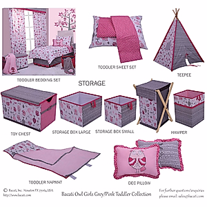 Bacati Owls Pink Dots Girls Cotton Changing Pad Cover, Pink/Grey