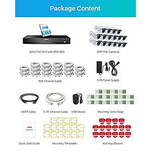 ZOSI 24CH 4K PoE Security Camera System with 4TB HDD,16pcs 8MP Outdoor Audio IP Cameras,Night Vision,Person Vehicle Detection,Smart Light Siren,Dual Disk Backup,4K 16 Port 24CH NVR for 24/7 Recording