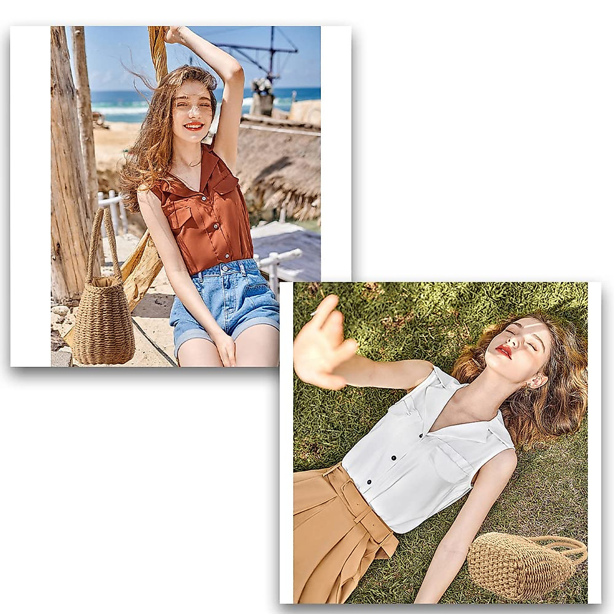 Foride Summer Evening Handbag, Straw Handmade Weave Handbag (Camel)