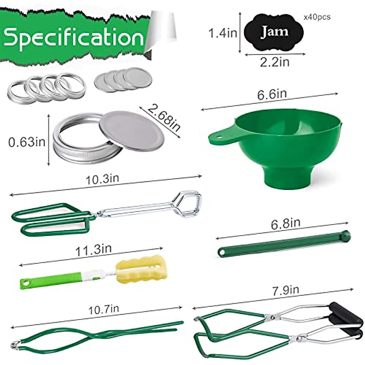 Canning Supplies Starter Kit, 11pcs Canning Kit Home Canning Tools Set for Canning Pot Manson Jars - Jar Lifter, Lid Lifter, Jar Wrench, Funnel, Can Tong, Jar Brush, 4 Set Canning Lids and Rings