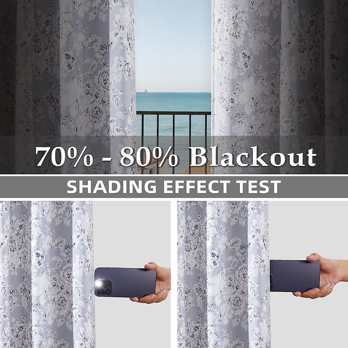 DriftAway Flower Floral Pencil Sketch Blackout Room Darkening Grommet Lined Thermal Insulated Energy Saving Window Curtains 2 Layer Set of 2 Panels Each 52 Inch by 84 Inch Gray and Soft White