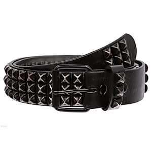 Snap On Oil Tanned Three Row Punk Rock Star Distressed Black Studded Full Grain Cowhide Leather Belt, Black | 36
