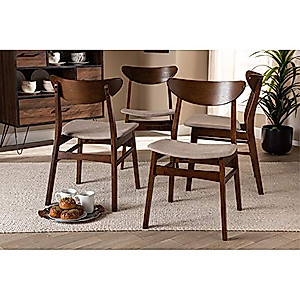 Baxton Studio Parlin Mid-Century Modern Transitional Light Beige Fabric Upholstered and Walnut Brown Finished Wood 4-Piece Dining Chair Set