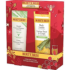 Burt's Bees Christmas Gifts, 3 Body Care Stocking Stuffers Products, Hydration Station Set - Unscented Lip Balm, Gentle Cream Cleanser & Aloe Shea Butter Body Lotion