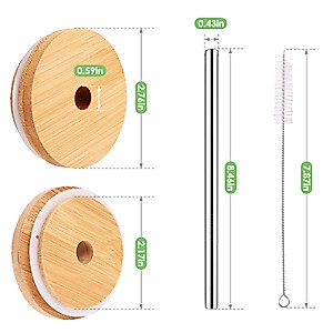 TRUSBER 4 Pack Reusable Bamboo Regular Mouth Drinking Lids with Straw Hole and Straw for Mason Jar (JAR NOT INCLUDED)
