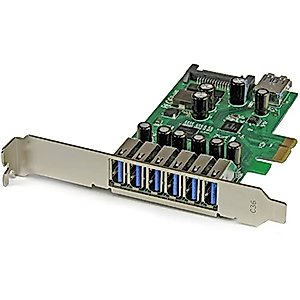 StarTech.com 7 Port PCI Express USB 3.0 Card - 5Gbps - Standard & Low-Profile - SATA Power - UASP Support - 1 Internal & 6 External USB 3.0 Ports , TAA (PEXUSB3S7)
