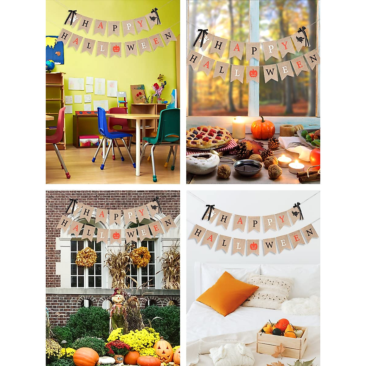 Mandala Crafts Happy Halloween Banner - Halloween Garland Decorations for Party Indoor Outdoor Office Mantle Fireplace Classroom by Happy Halloween Burlap Banner