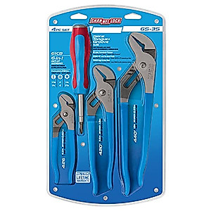Channellock GS-3S 3 Piece Straight Jaw Tongue and Groove Pliers Set with bonus 6-in-1 CODE BLUE Screwdriver | Laser Heat-Treated 90° Teeth| Forged from High Carbon Steel | Pliers Made in USA