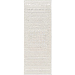 Hauteloom Bahar Living Room, Bedroom Machine Washable Area Rug - Bohemian Modern Farmhouse - Moroccan Transitional - White, Off White, Light Cream - 7'10" x 10'1"