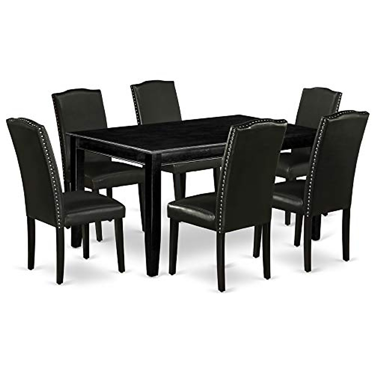 East West Furniture DUEN7-BLK-69 Dining Room Table Set, 7-Piece