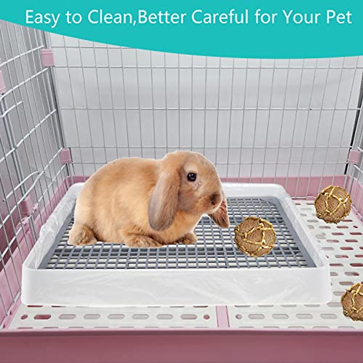 Vehomy Rabbit Guinea Pig Litter Box Small Pet Litter Pan Toilet Potty for Bunny Ferret Hamster Rabbit Toilet with 10pcs Disposable Pet Litter Tray Bags 3pcs Rabbit Coir Chewing Toys and a Brush