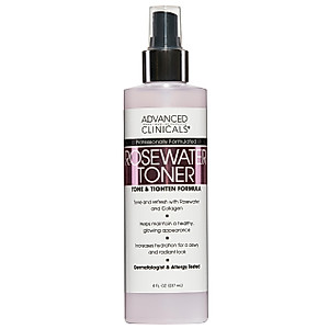Advanced Clinicals Collagen + Rosewater Facial Mist Toner W/Charcoal & Aloe Vera. Alcohol-Free PH Balancing Formula Detoxifies & Hydrates Skin Improving Overall Skin Tone, Calming Face Mist, 8 Fl Oz