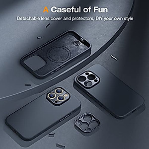 LK for iPhone 14 Pro Case + 2 Pack Screen Protector + Round Lens Protector [Compatible for MagSafe] [Soft Microfiber Lining] Silicone Slim Shockproof Phone Case iPhone 14 Pro, Mystic Black