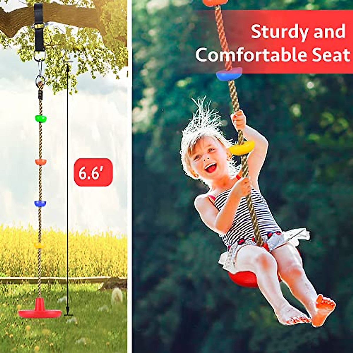 Tree Swing for Kids, Kids Disc Swing Climbing Rope with Platforms Indoor and Outdoor Backyard Playground Playset Accessories with Tree Swing Hanging Strap