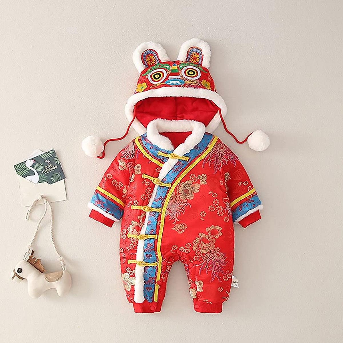 Quenny autumn and winter babys' clothes,baby-boys' Chinese style hooded jumpsuits,new year's winter clothes. (Small(0-3M))