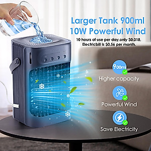 TAKSHO Portable Air Conditioner 3 Cold Wind Speeds-3 Mist Levels, 7 Color-Changing LED Lights - 10W & 32 oz Water Tank, USB-Powered Evaporative Air Cooler Unit with 2-8 Hour Timer, Portable air cooler