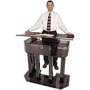 Kingdom 3 Tier Smoky Acrylic Lectern or Podium by AVTronics with 6 Column Base and a Wide Middle Shelf with Plenty of Space for Your Presentation Needs - Smoky (Plain/Non-Personalized)