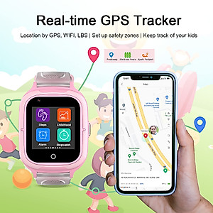 LogHog 4G Smart Watch for Kids Call and Text Boys Girls 4-12 Baby Watches with SIM Card GPS Tracker Touch Screen Kids Phone Watch Voice Video Calling Messaging (Pink)