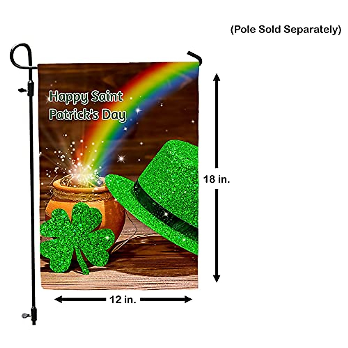 St Patricks Day Garden Flag - Pot of Gold Leprechaun Flag - 12 x 18 Double Sided Irish Garden Flags - Shamrock Saint Patricks Day Rainbow Flag by Jolly Jon