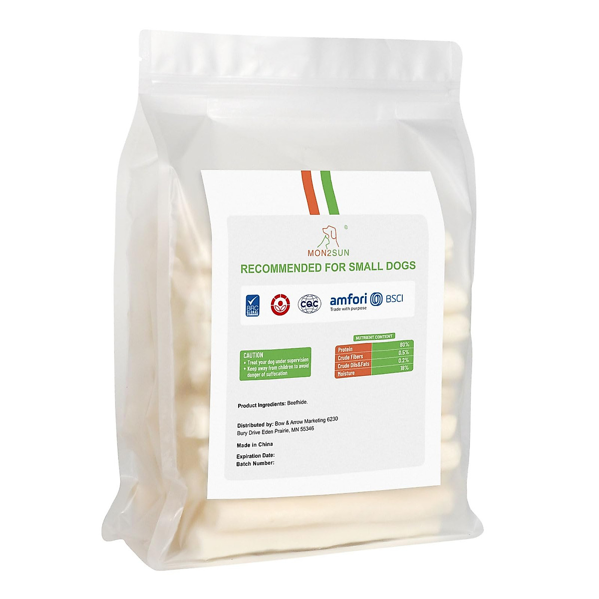 MON2SUN Dog Rawhide Rolls Twist Sticks 6.5 Inch Dog Chew Treats Natural Flavor 60 Count for Puppy and Small Dogs