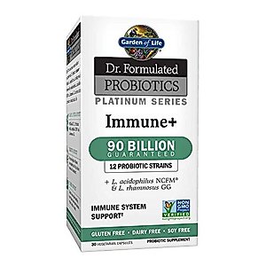 Garden of Life Dr. Formulated Probiotics Platinum Series Immune+ 90 Billion CFU Guaranteed, One a Day Probiotic Supplement Acidophilus & Rhamnosus, Vegan, Non-GMO Immune System Support, 30 Capsules