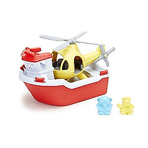 Green Toys Rescue Boat with Helicopter Red, 1 EA