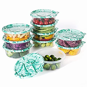 COOK WITH COLOR Containers with Lids - Plastic Food Storage Containers - Meal Prep Containers -10 Lunch Containers with 10 Lids, Airtight Reusable Containers -33.8 Oz / 1 L(Round Leaves)