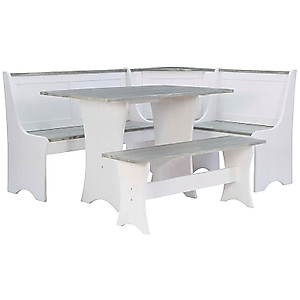 Riverbay Furniture Coastal Wood Corner Dining Nook in Gray