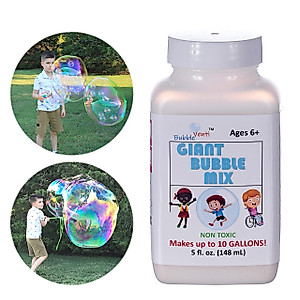 Bubbleventi Giant Bubble Mix | Made in USA |100% Vegan Non-Toxic Powder Makes 10 Gallons of Premium, Big Bubble Solution for kids’ STEM fun | Use in Bubble Wands + Machines