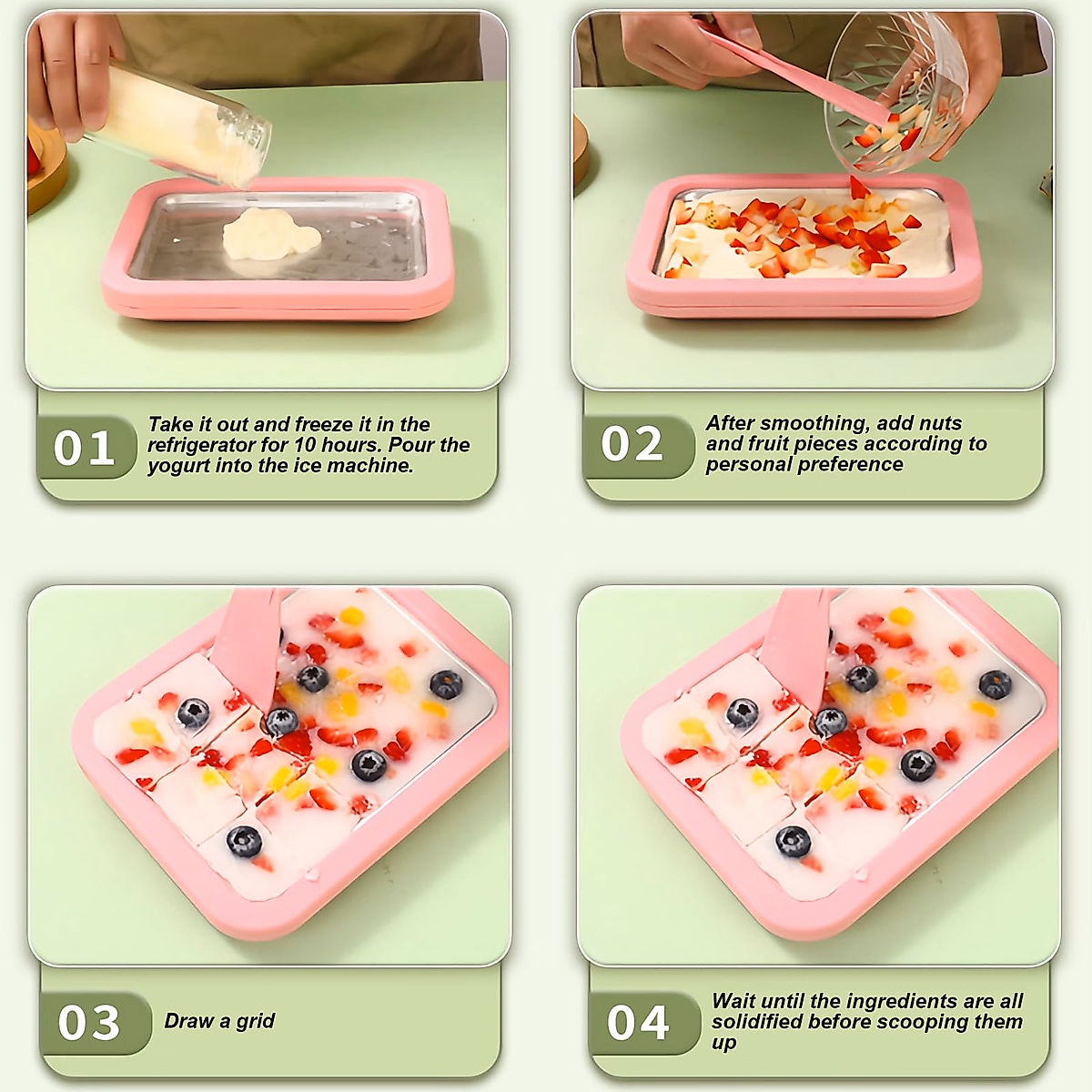 Ice Cream Maker for Kids,Frozen Fruit Ice Cream Machine with 2 Spatulas and Silica Cup,Homemade DIY Ice Cream for Making Gelato, Frozen Yogurt, Sorbet