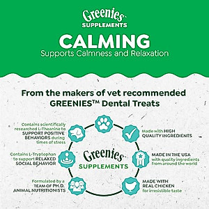 Greenies Supplements Calming Chews for Dogs Chicken Flavor, 80 Count Soft Chews Dog Calming Supplements, 14.7 oz