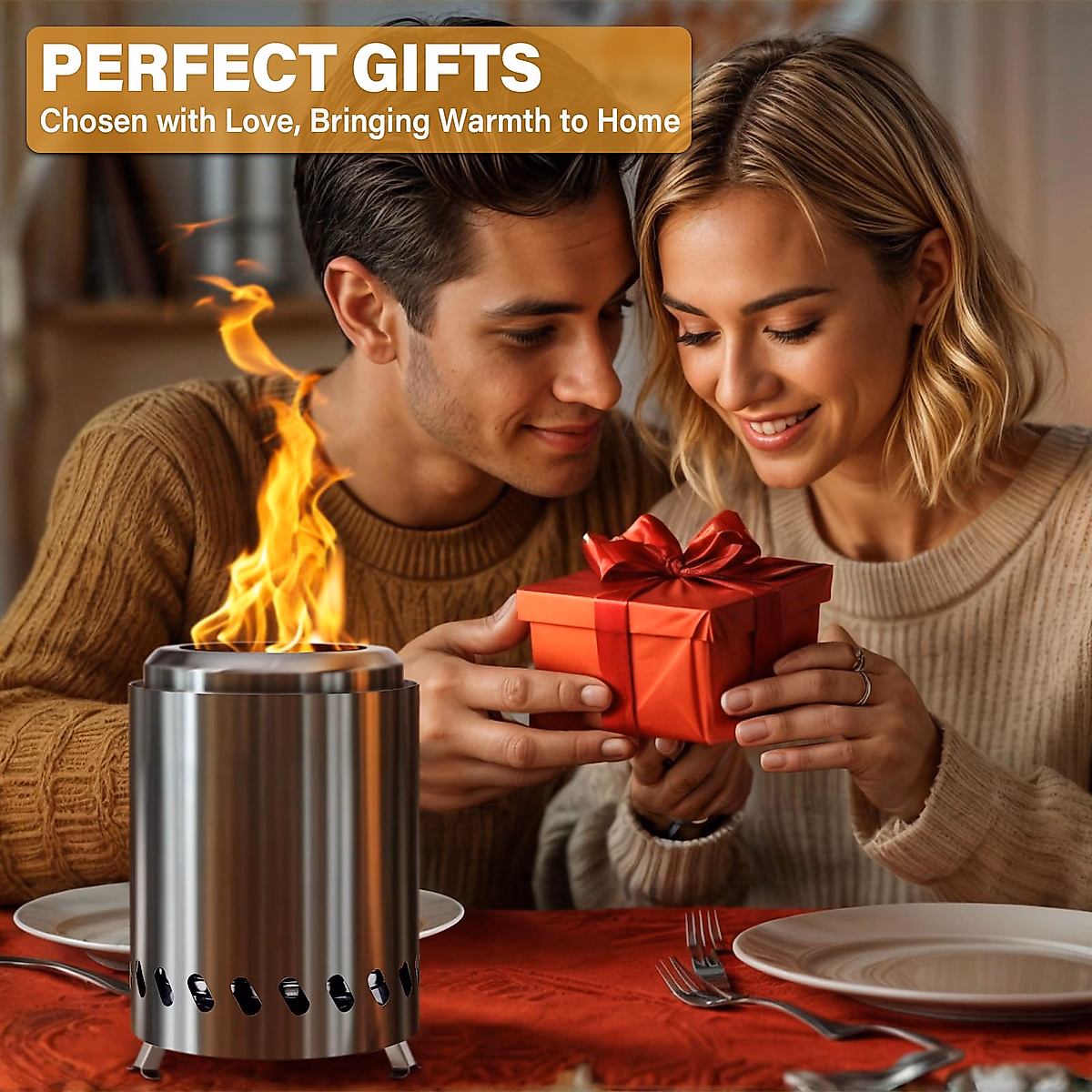 HGD 9.5 x 7.1 in Small Tabletop Fire Pit, Portable Mini Smokeless Table Top Firepit, Low Smoke Camping Stove for Outdoor & Patio, Fueled by Pellets or Wood, with Travel Bag, Stainless Steel, Silver